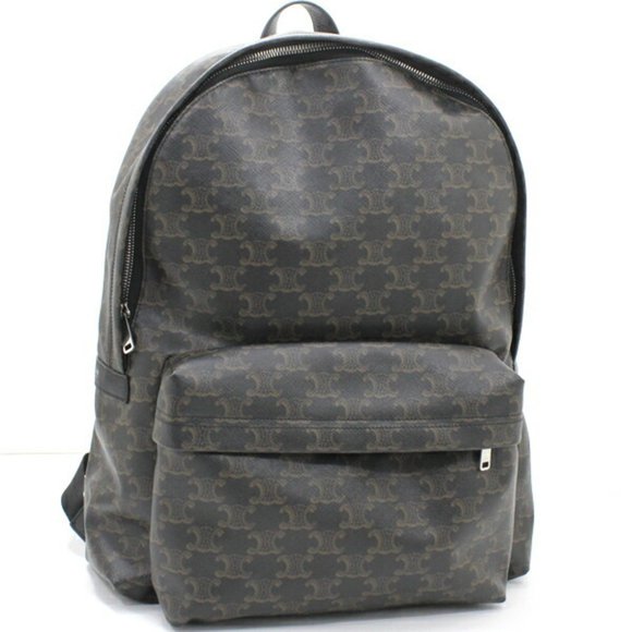 Celine | Bags | Celine Backpack Triomphe Canvas Black Brown Rucksack ...